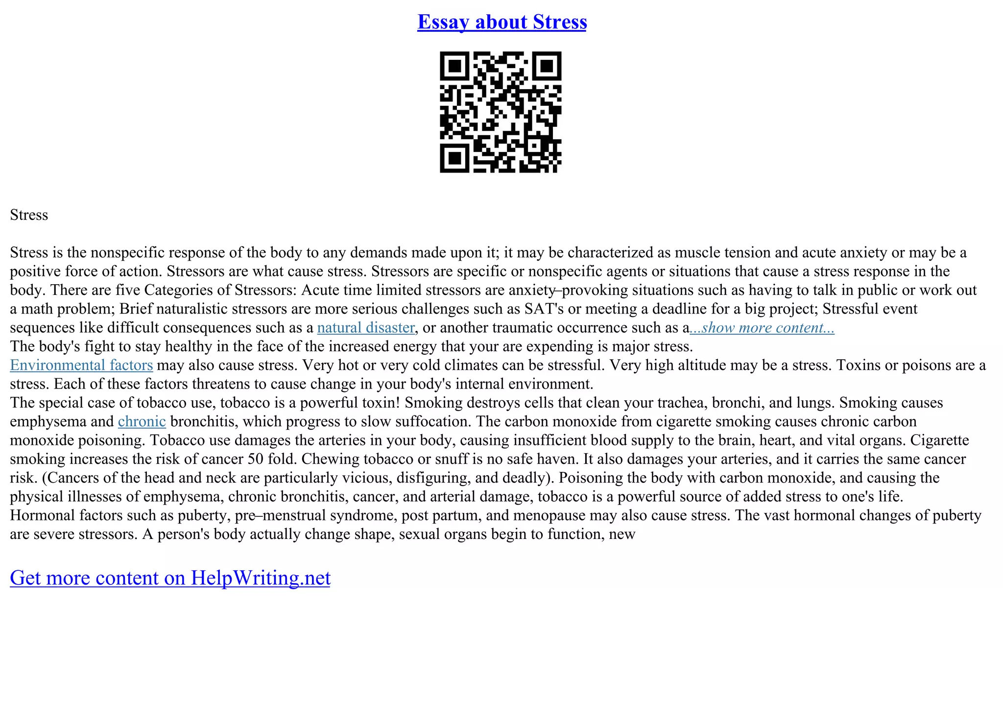 Essay On Stress | PDF