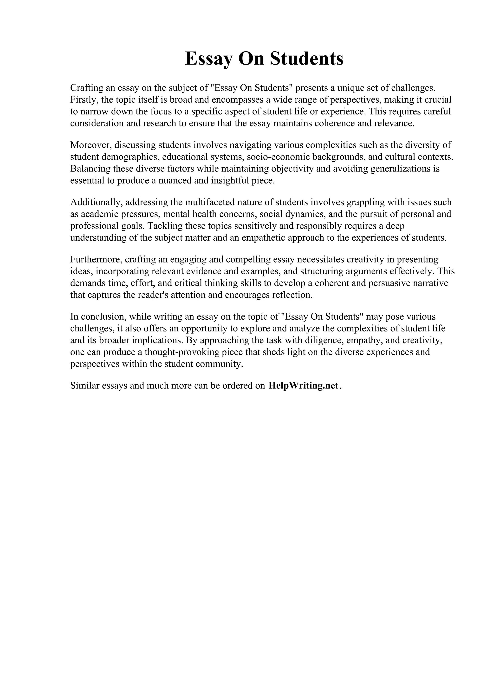 Essay On Students. Write essay Student Life in English Essay on student ...