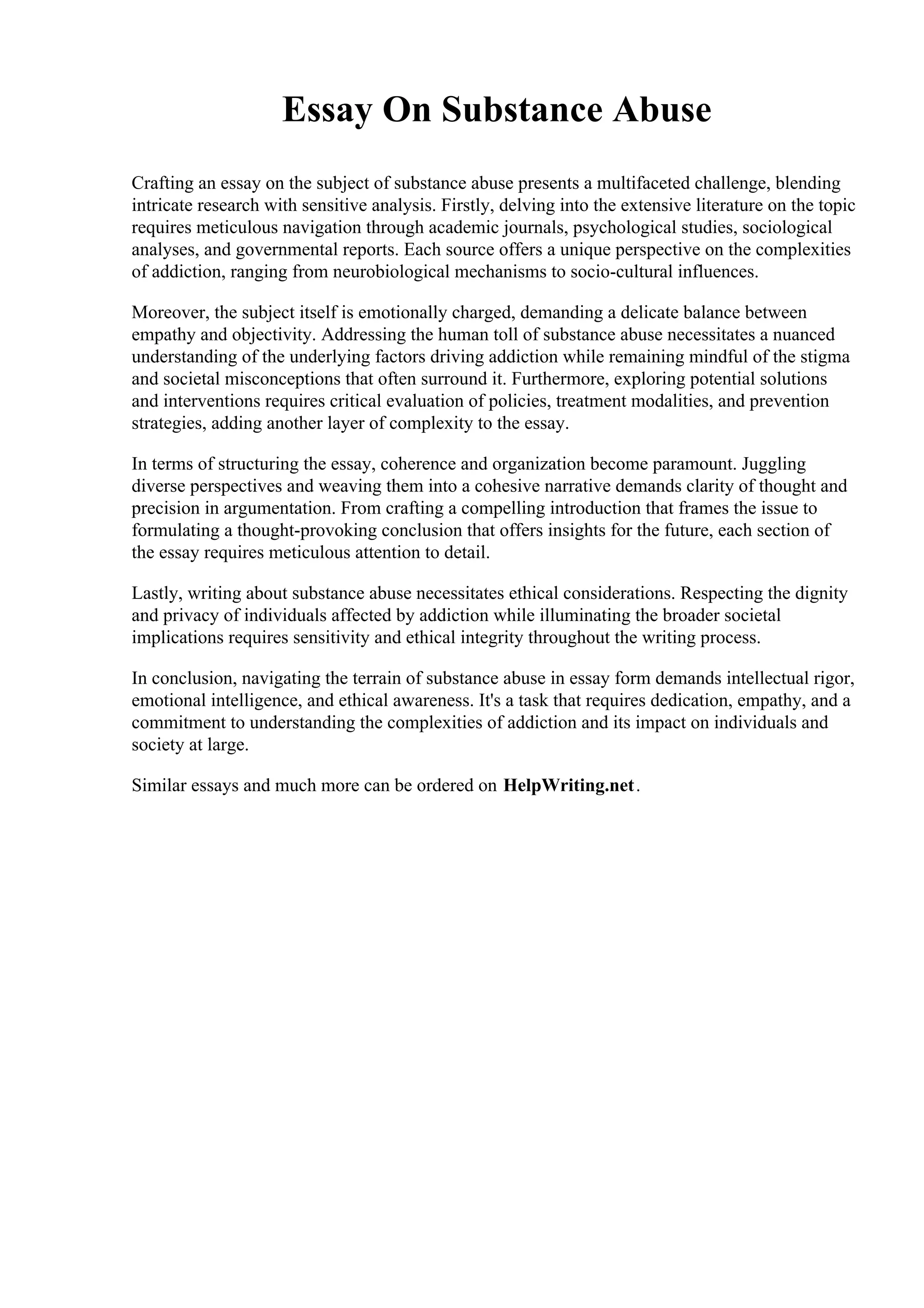 Essay On Substance Abuse. Health Career College | PDF