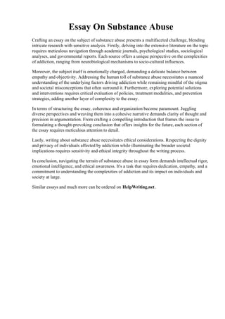 Essay On Substance Abuse. Sample essay on legal substances and drug ...