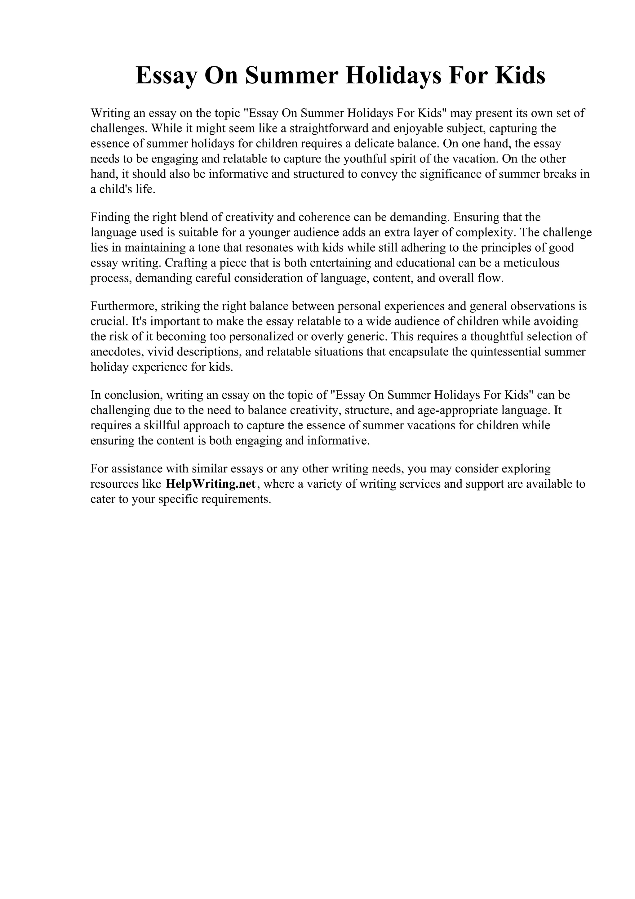 Essay On Summer Holidays For Kids. 5 Images Summer Vacation Essay For ...