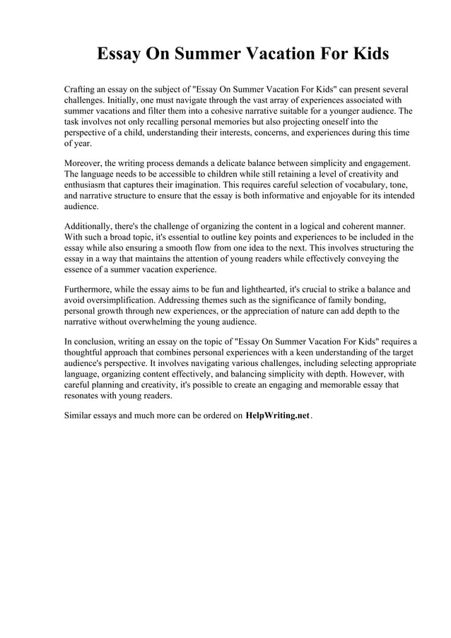 Essay On Summer Vacation For Kids.pdf | Homework and Study | Education