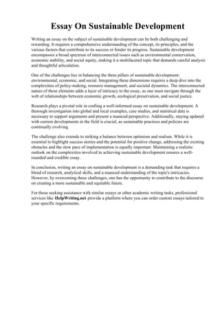 Essay On Sustainable Development | PDF