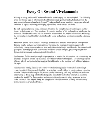 Essay On Swami Vivekananda | PDF