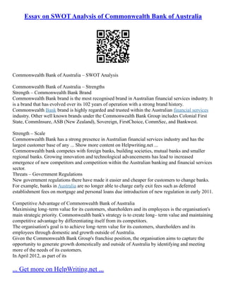 Essay On SWOT Analysis Of Commonwealth Bank Of Australia | PDF