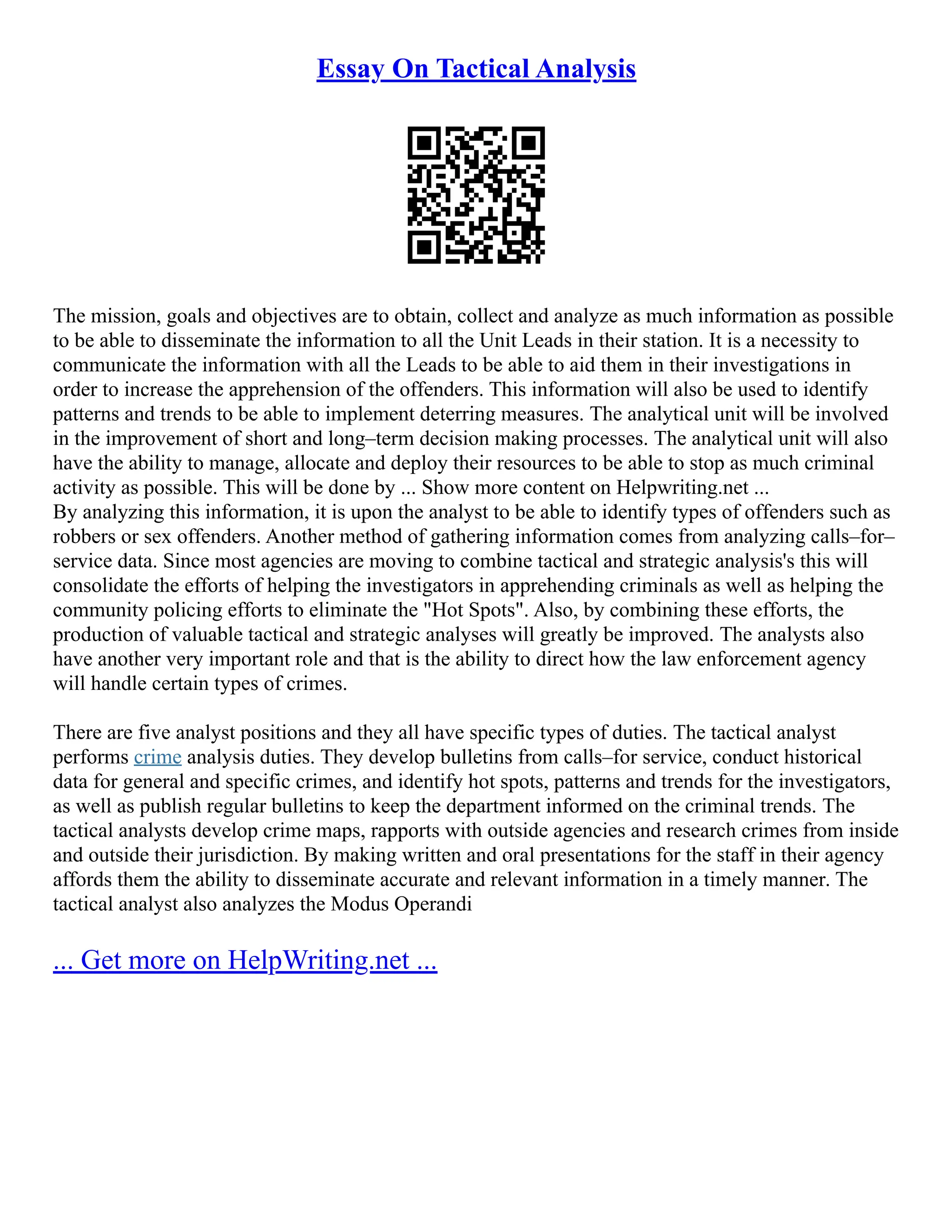 Essay On Tactical Analysis | PDF