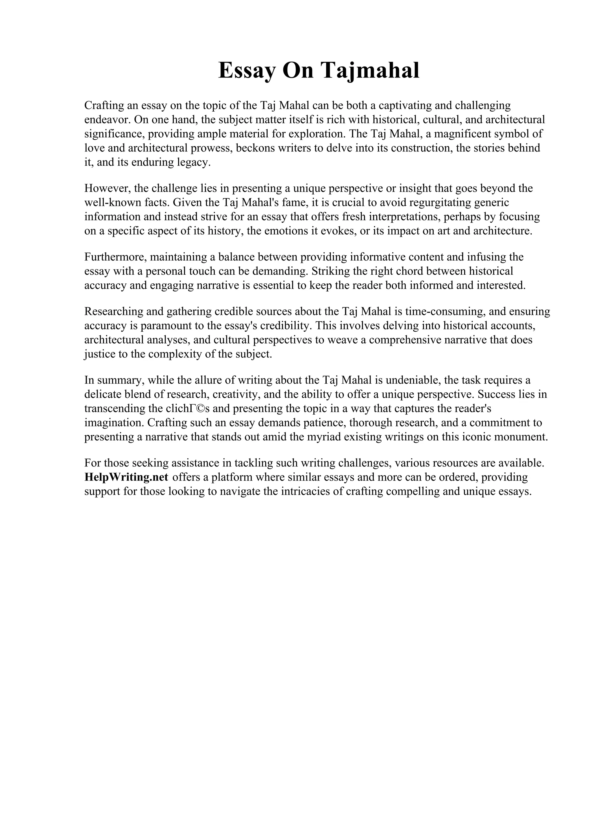 Essay On Tajmahal. Descriptive Essay On Taj Mahal Sitedoct.org