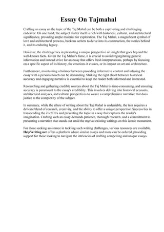 Essay On Tajmahal. Descriptive Essay On Taj Mahal Sitedoct.org