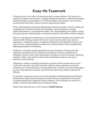 Essay On Teamwork | PDF