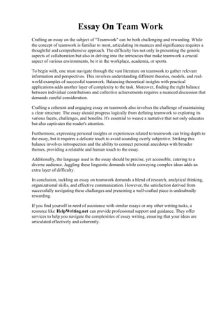 Essay On Team Work | PDF