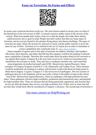 Essay On Terrorism | PDF | Terrorism | Sensitive Topics