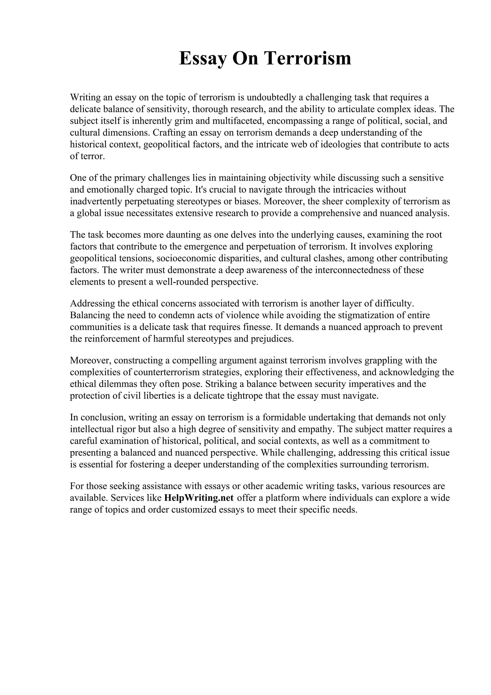 Essay On Terrorism. University of Pittsburgh | PDF