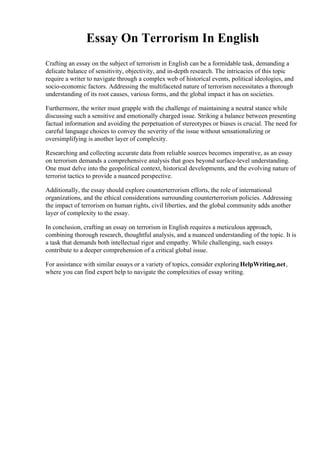 Essay On Terrorism In English. Kiamichi Technology Center | PDF | Terrorism | Sensitive Topics
