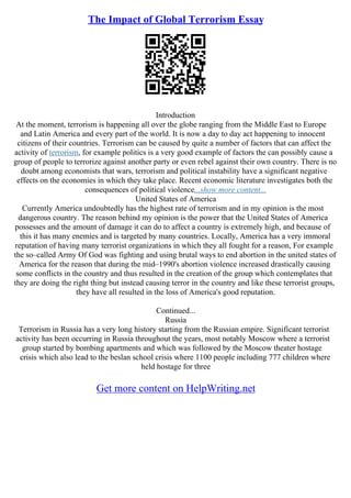 Essay On Terrorism In World | PDF | Free Download