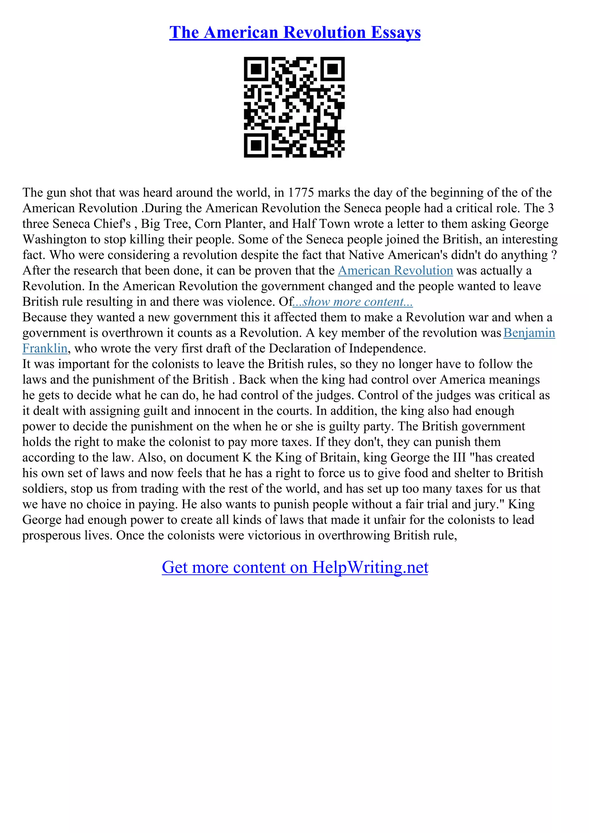 Essay On The American Revolution | PDF