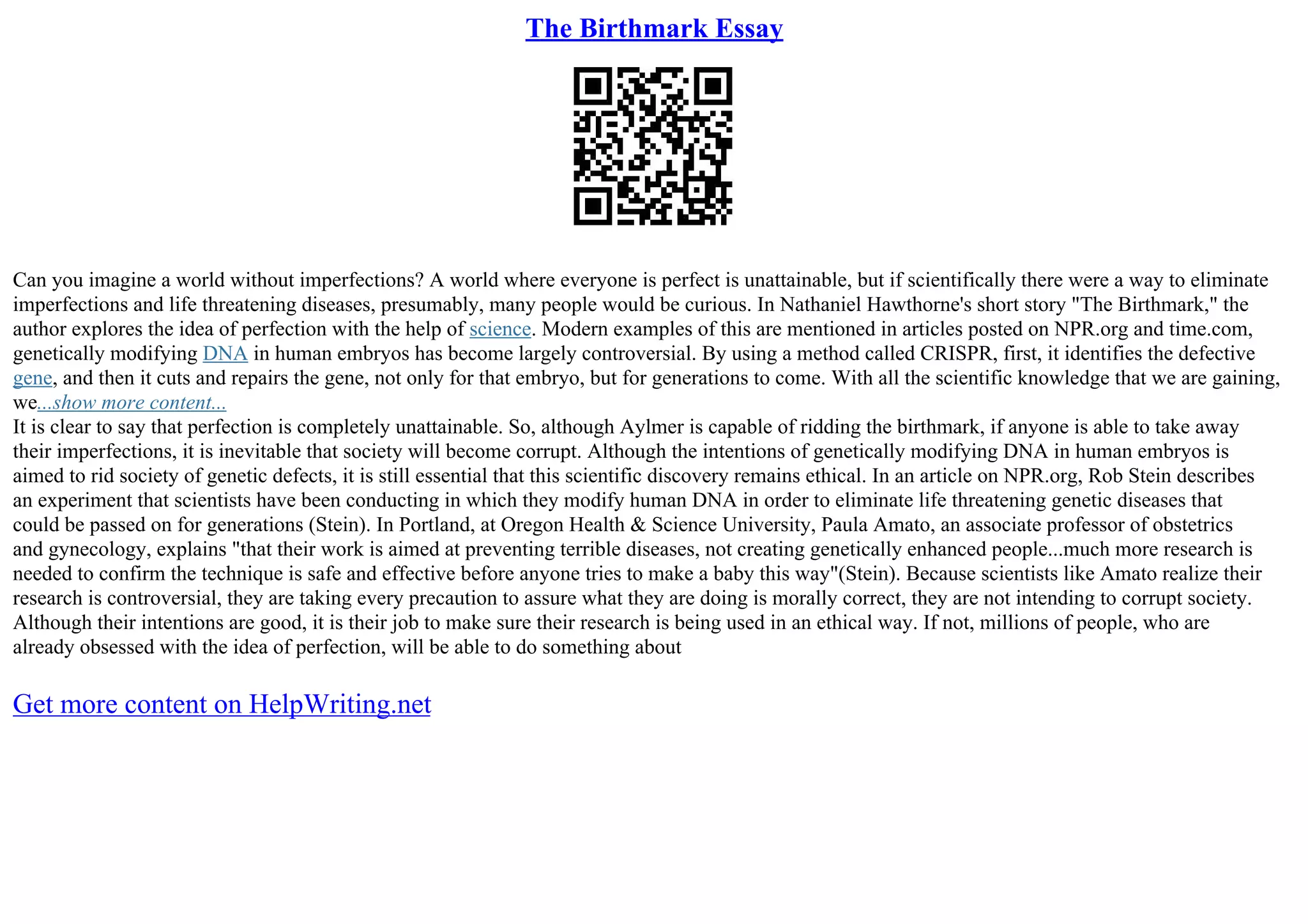 Essay On The Birthmark | PDF