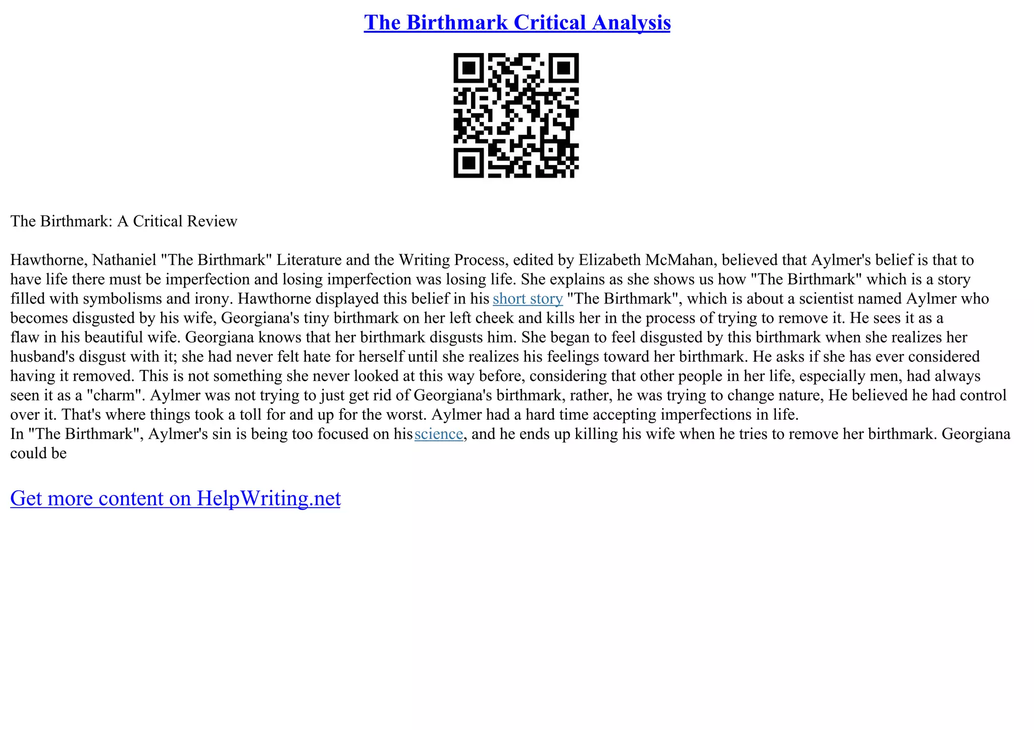 Essay On The Birthmark | PDF