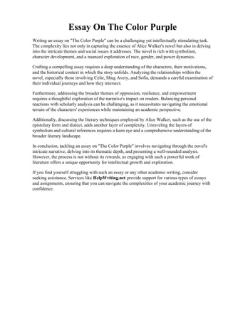 Essay On The Color Purple. The Color Purple Essay Example Topics and ...
