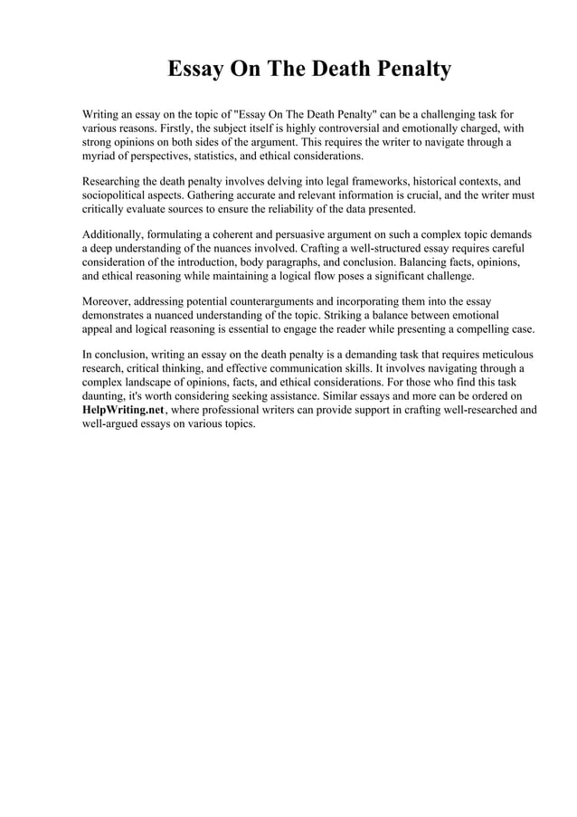 Essay On The Death Penalty. South Baylo University | PDF