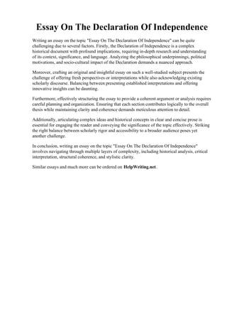 Essay On The Declaration Of Independence | PDF