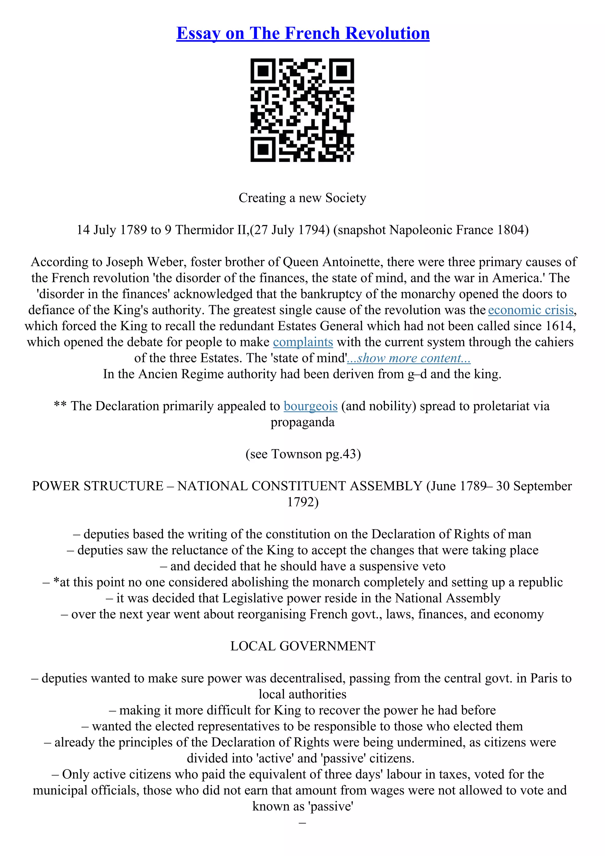 Essay On The French Revolution | PDF