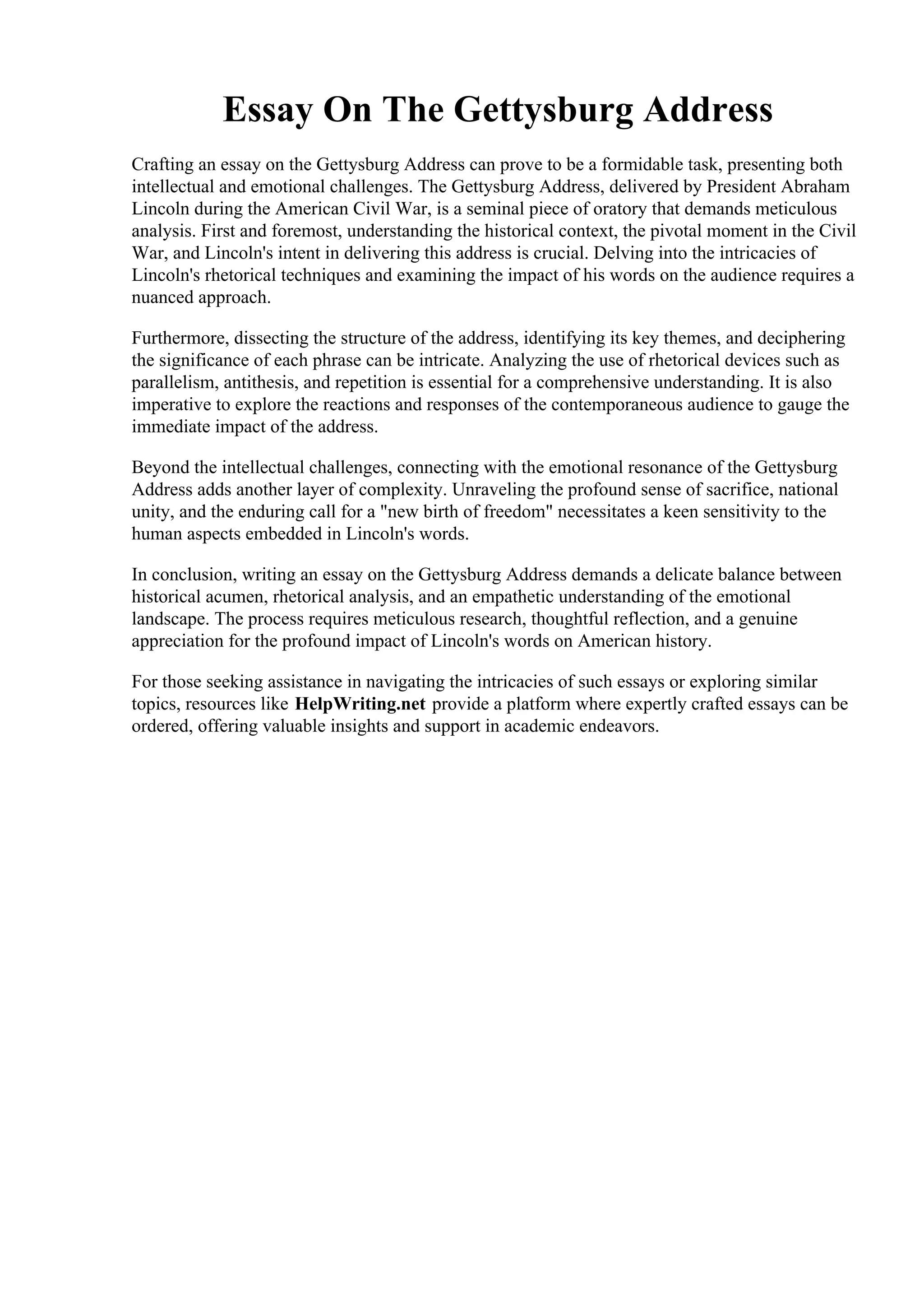 Essay On The Gettysburg Address. Text of Abraham Lincolns Gettysburg ...