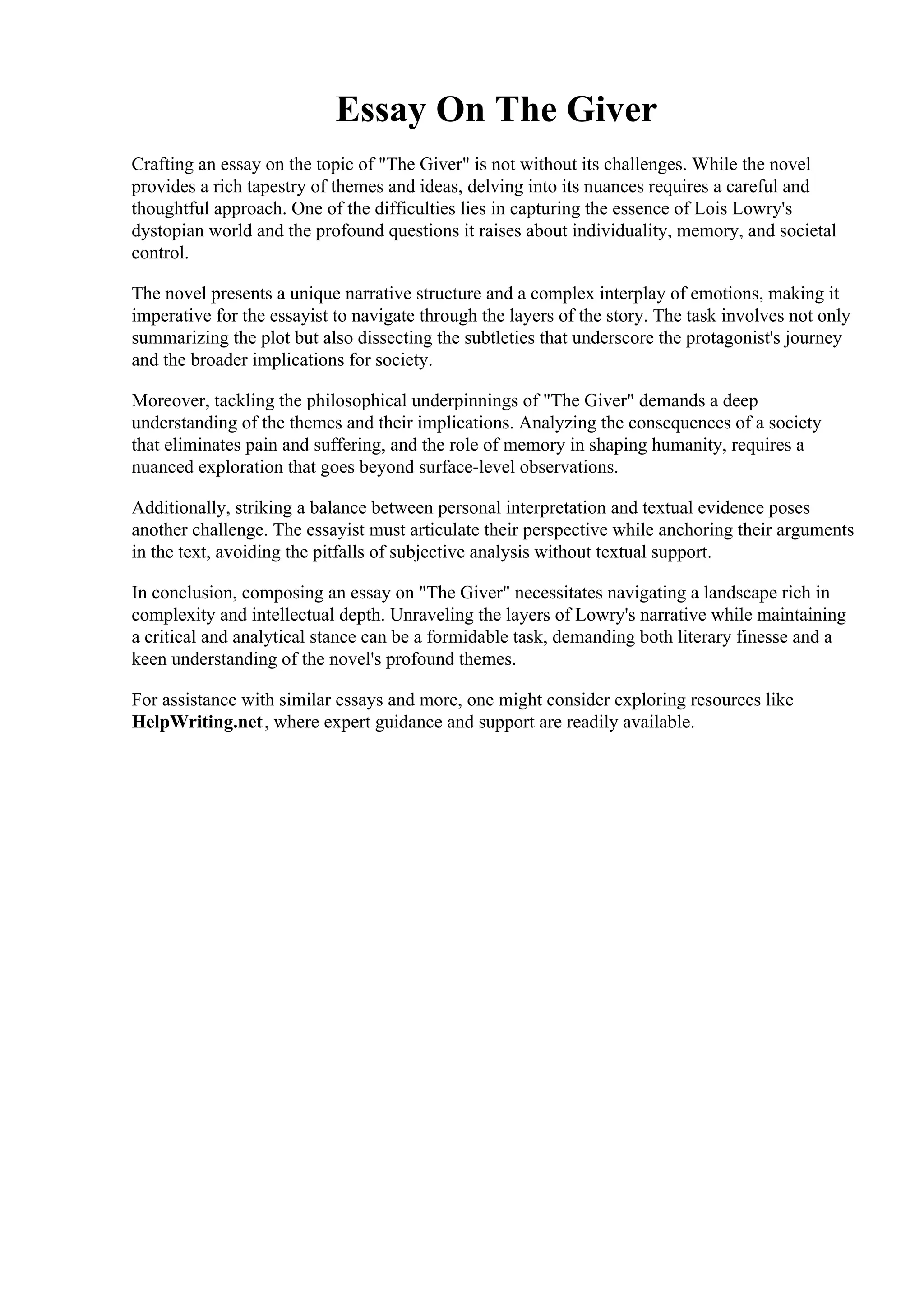 Essay On The Giver | PDF