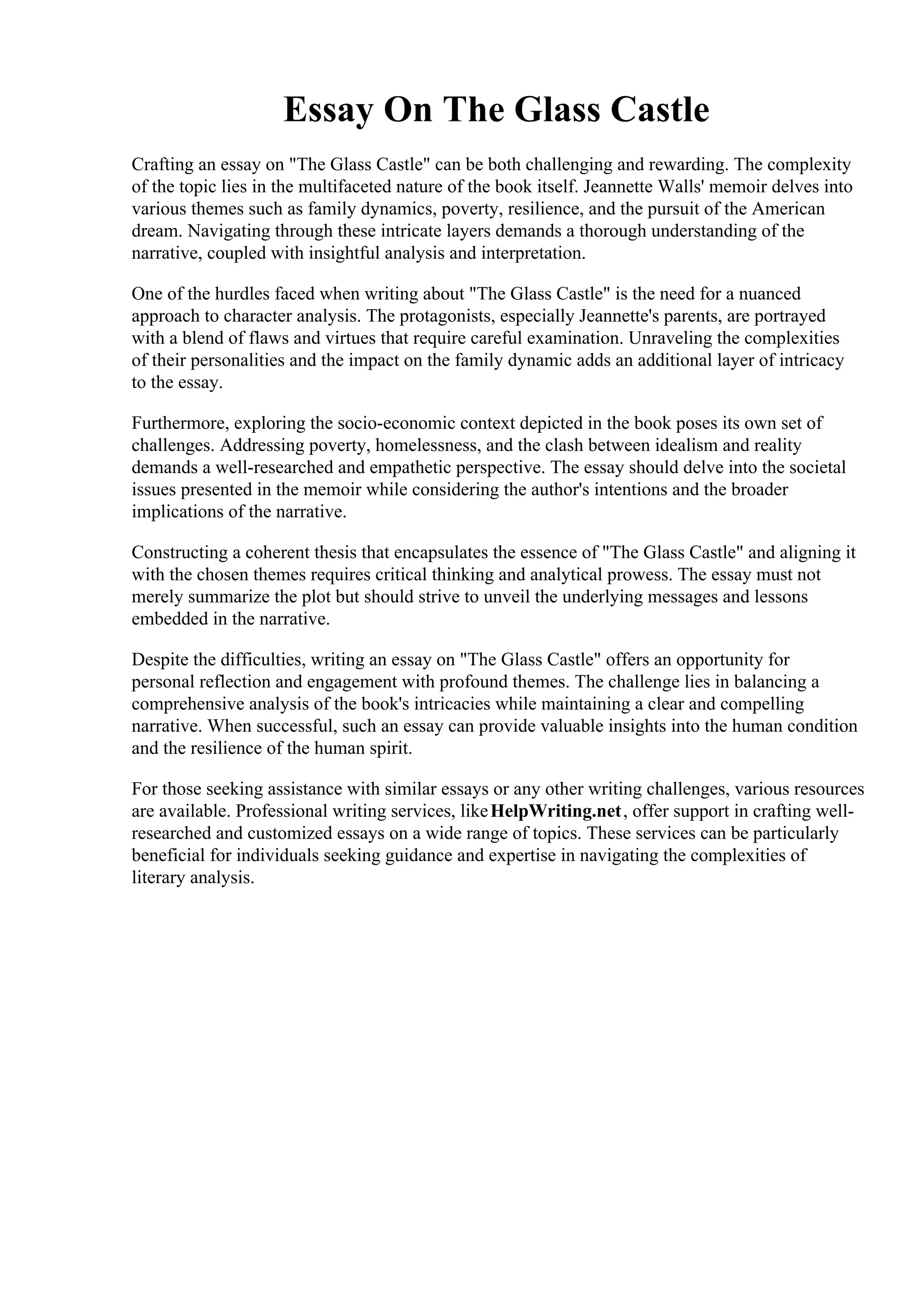 Essay On The Glass Castle | PDF