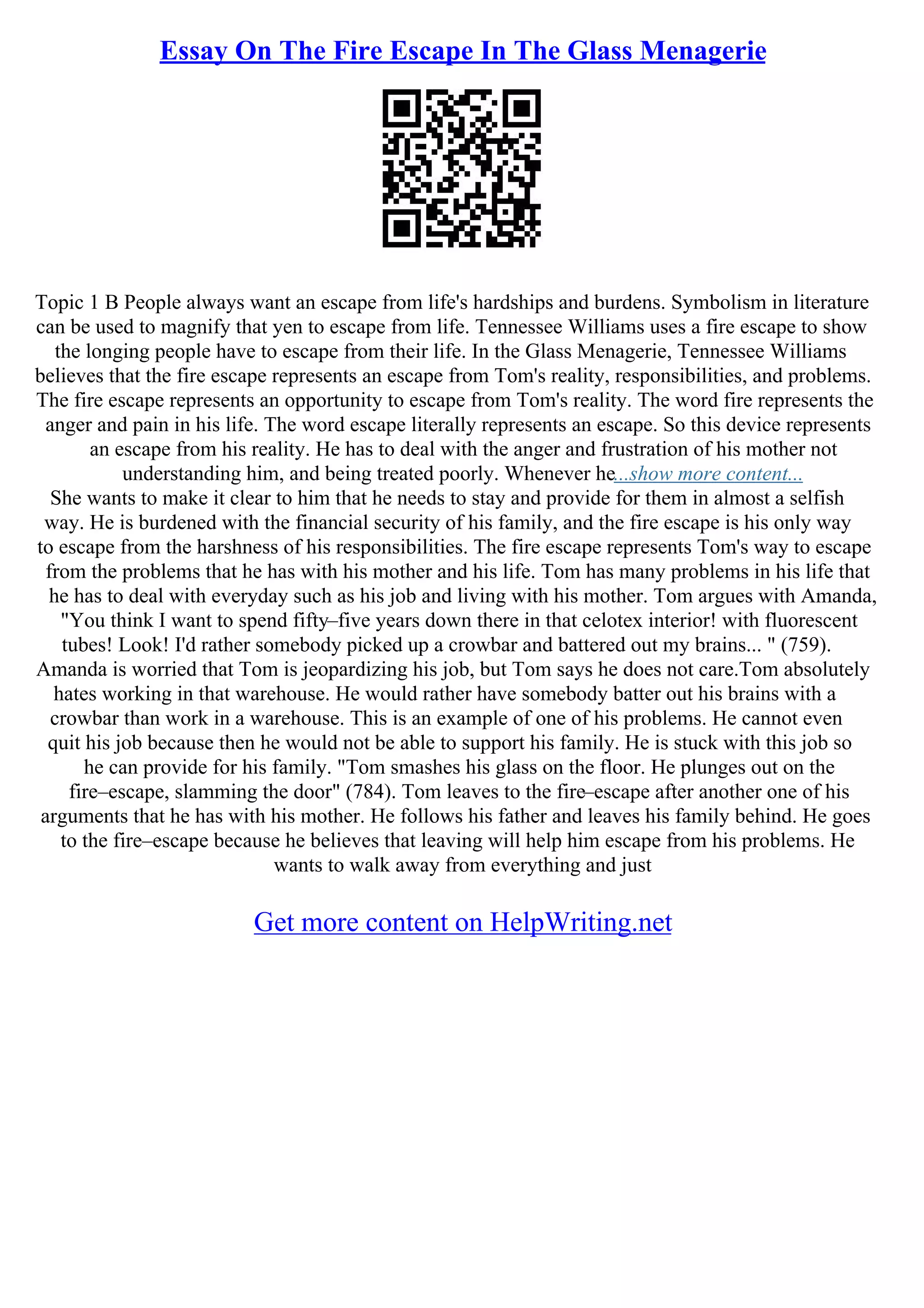 Essay On The Glass Menagerie | PDF