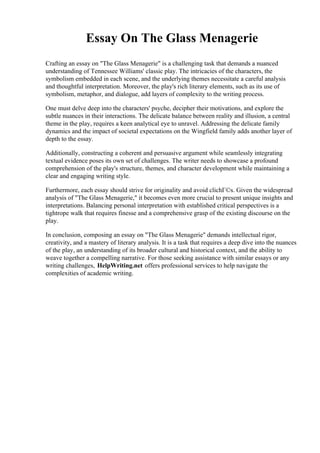 Essay On The Glass Menagerie. Otterbein University | PDF