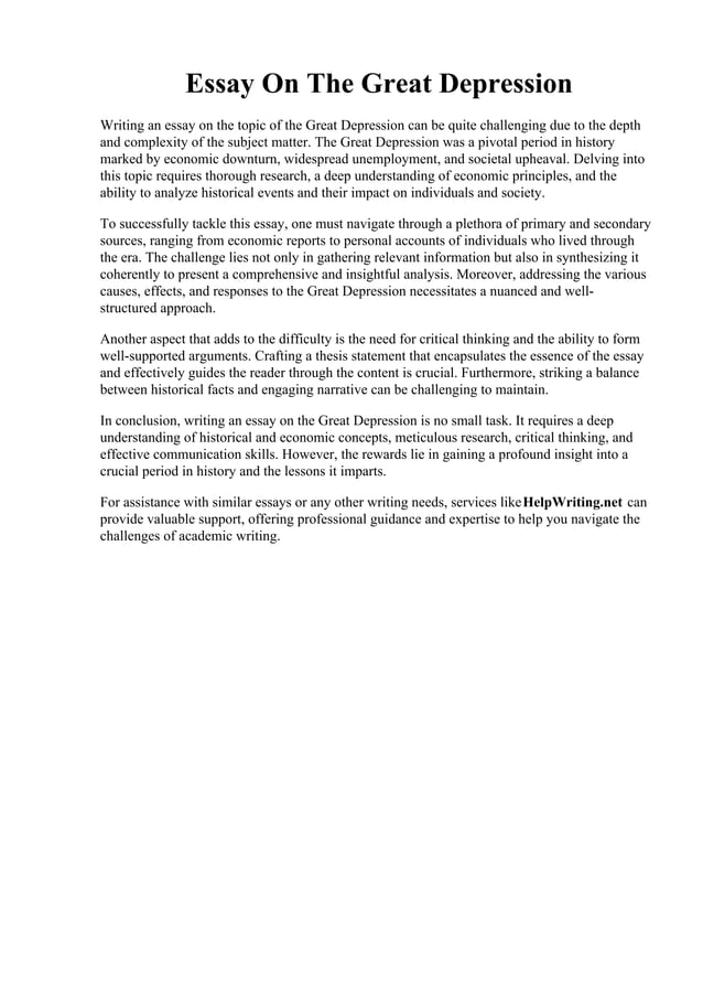Essay On The Great Depression. Modern History Essay: The Great ...