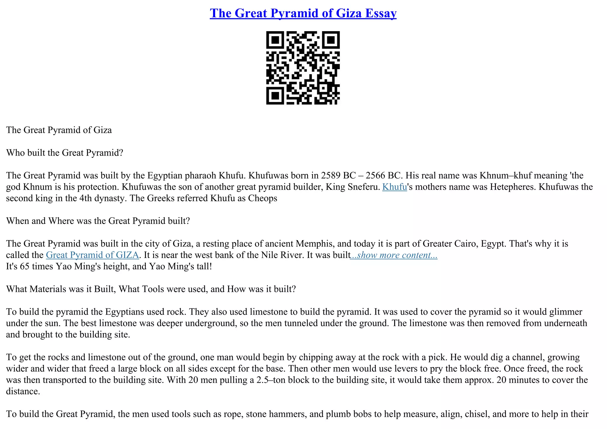 Essay On The Great Pyramid Of Giza | PDF