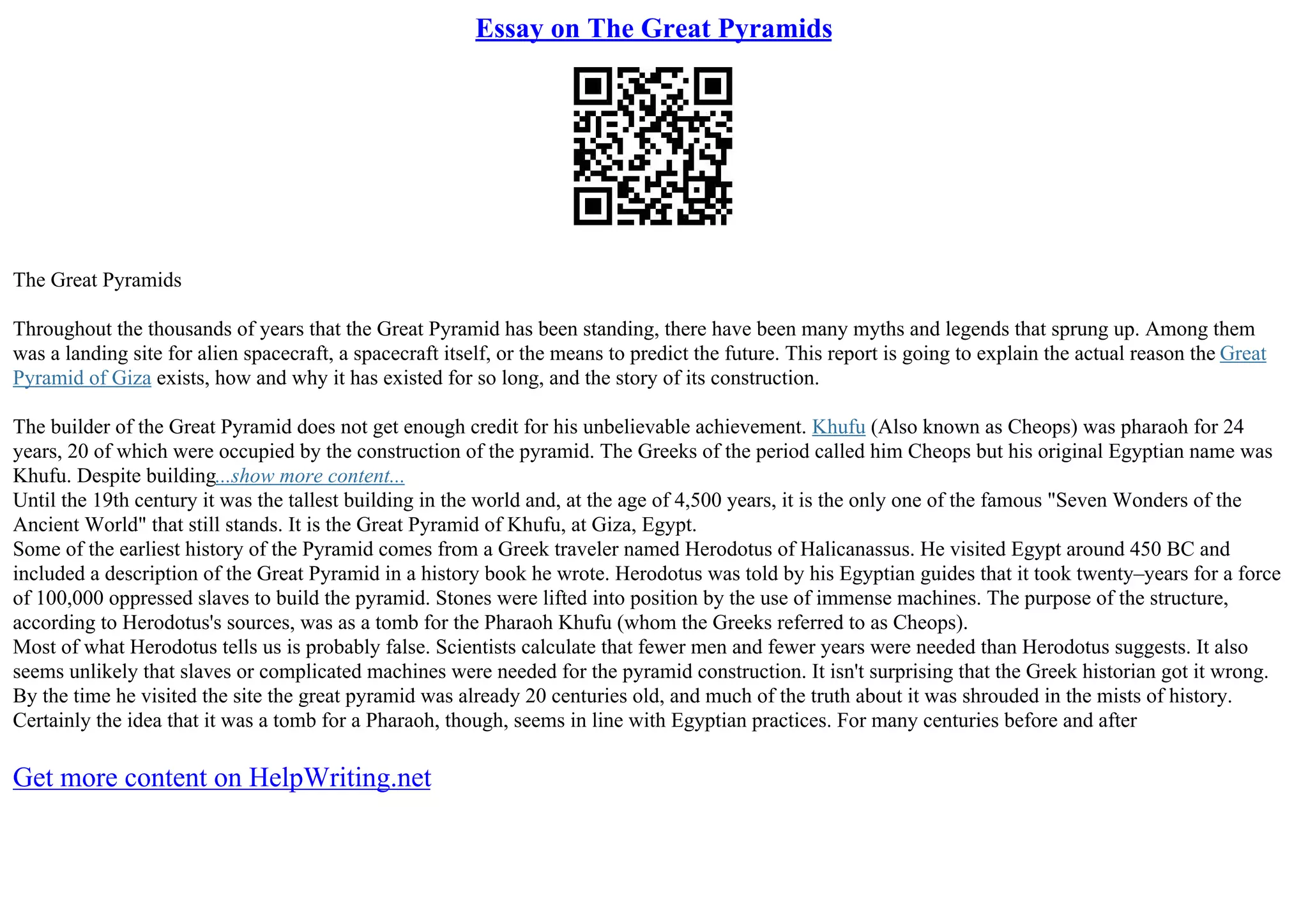 Essay On The Great Pyramid Of Giza | PDF