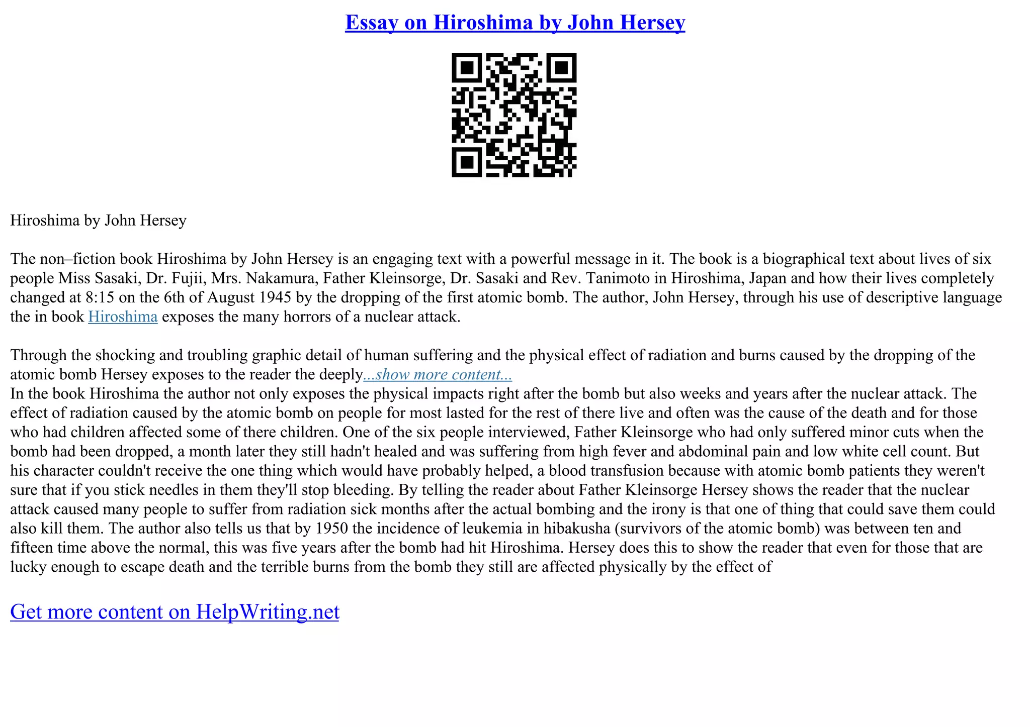 Essay On The Hiroshima Bombing | PDF