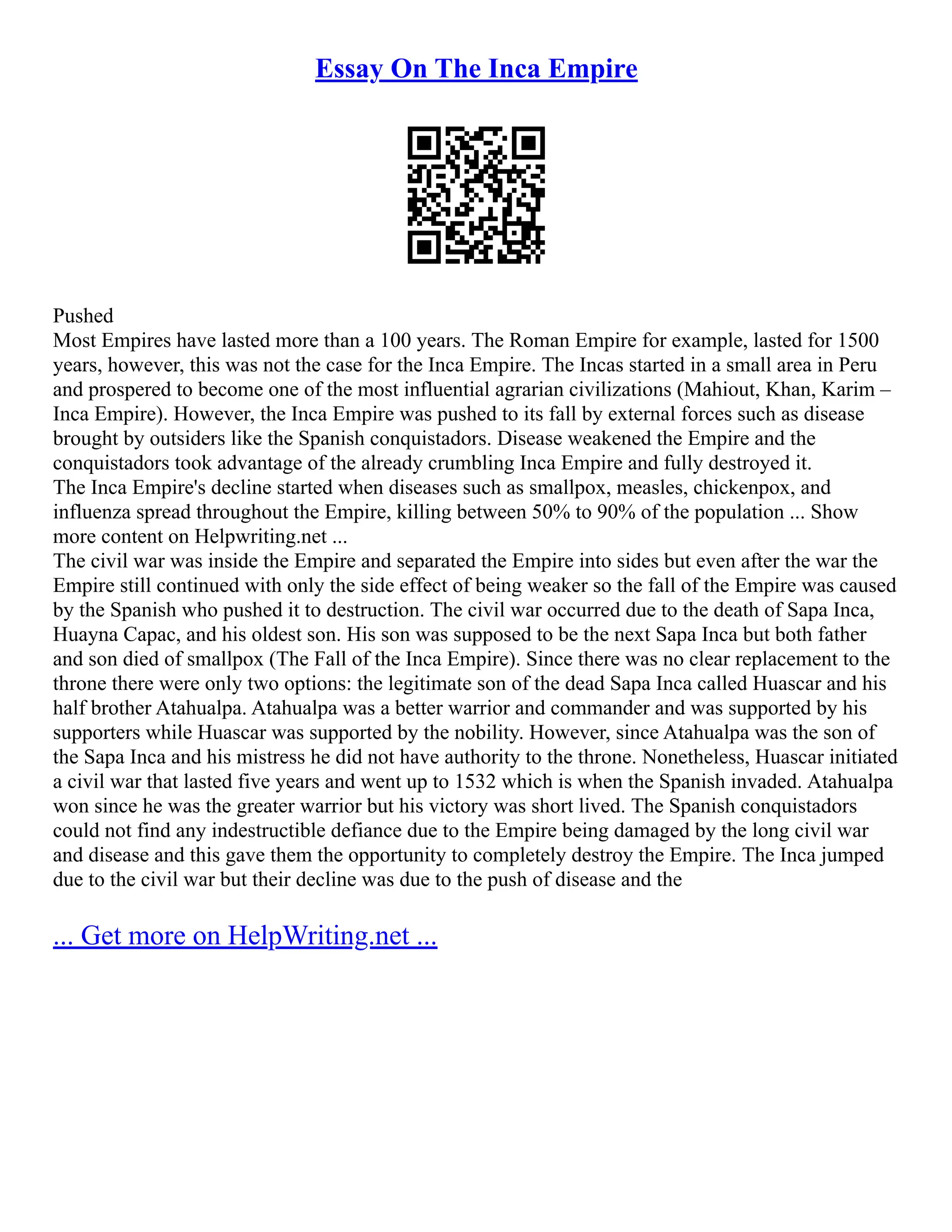 Essay On The Inca Empire | PDF