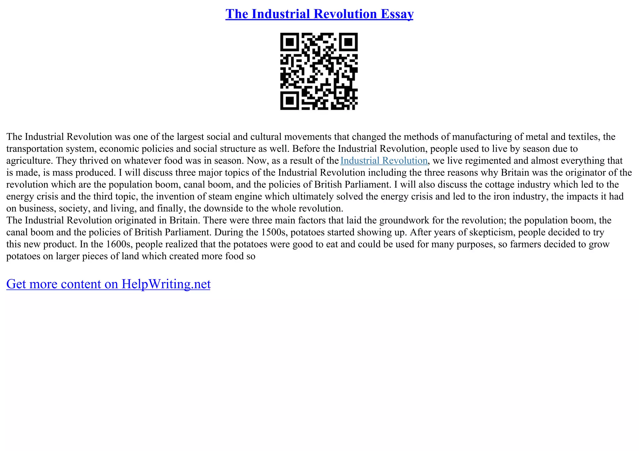 Essay On The Industrial Revolution | PDF