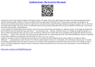 Essay On The Locavore Movement | PDF