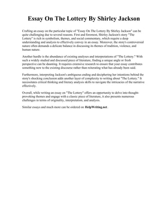 Essay On The Lottery By Shirley Jackson.pdf