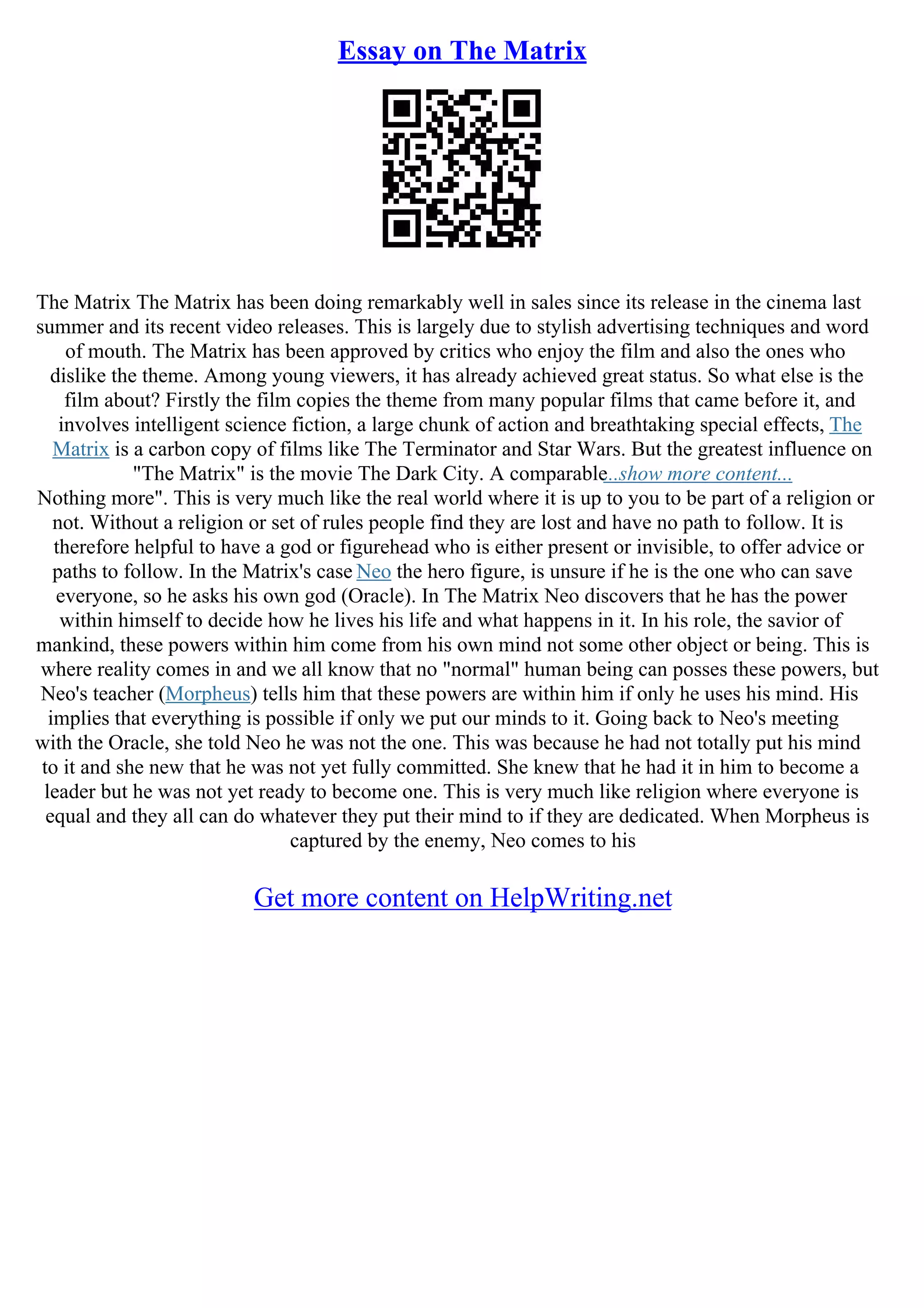Essay On The Matrix | PDF