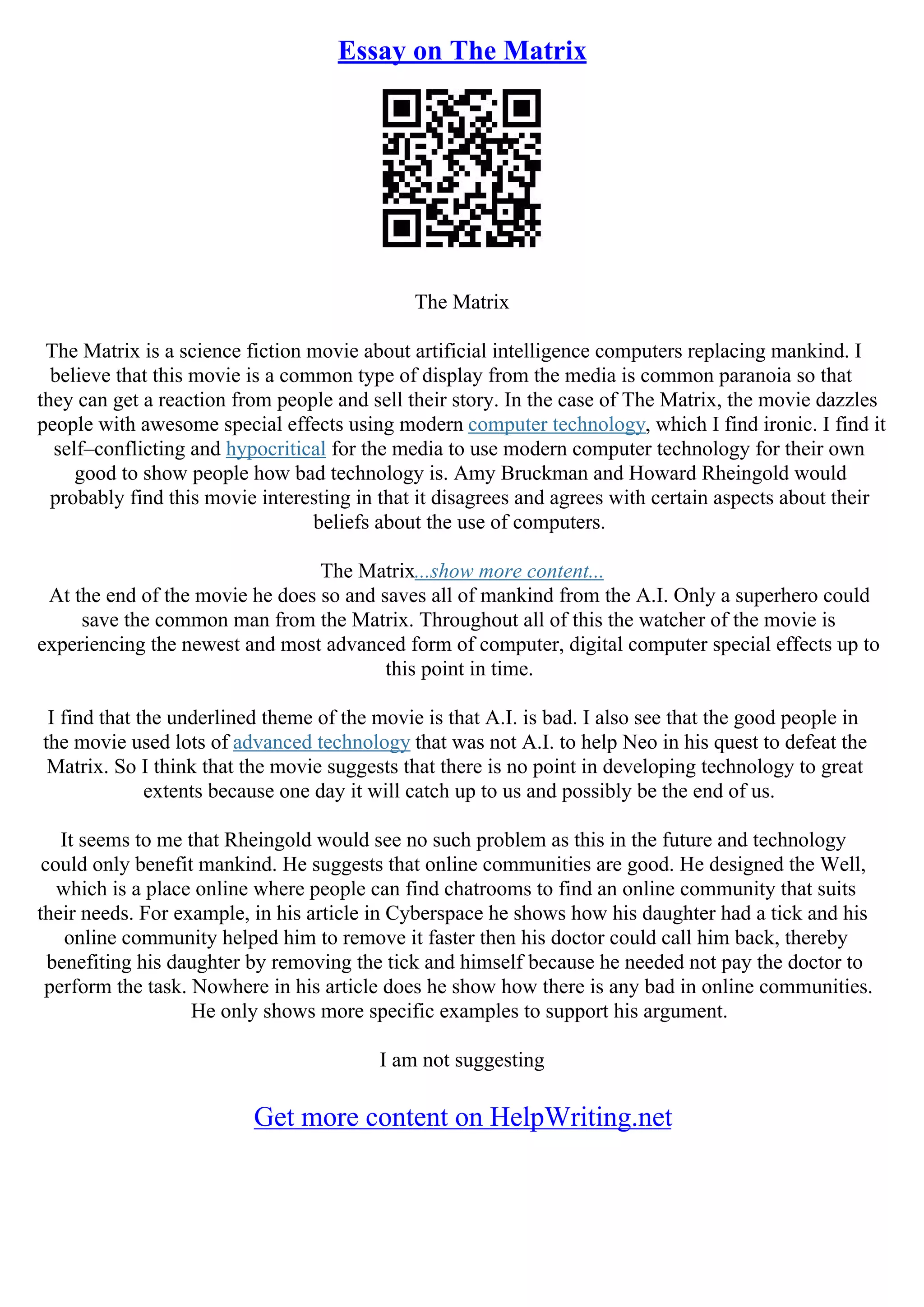 Essay On The Matrix | PDF