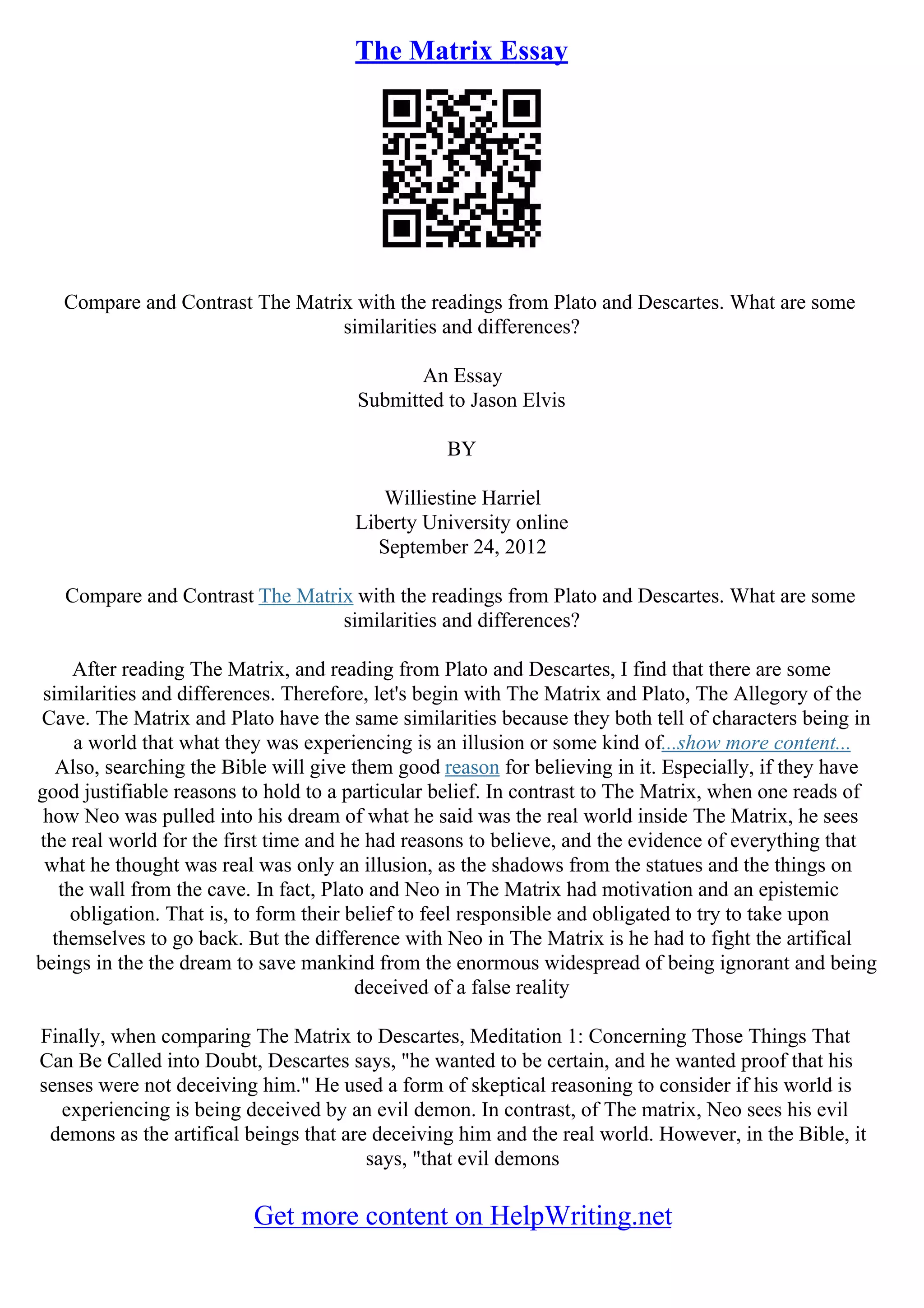 Essay On The Matrix | PDF