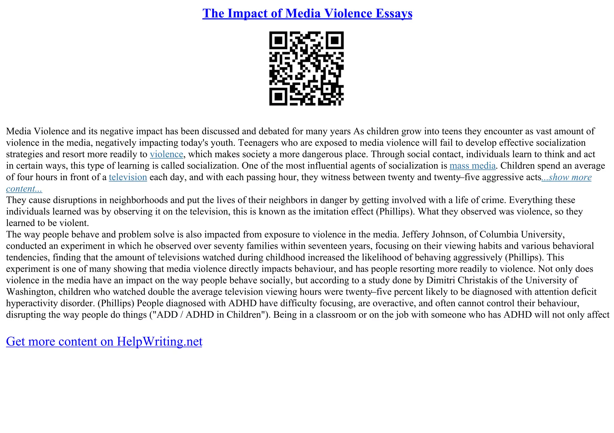 Essay On The Media Violence Debate | PDF