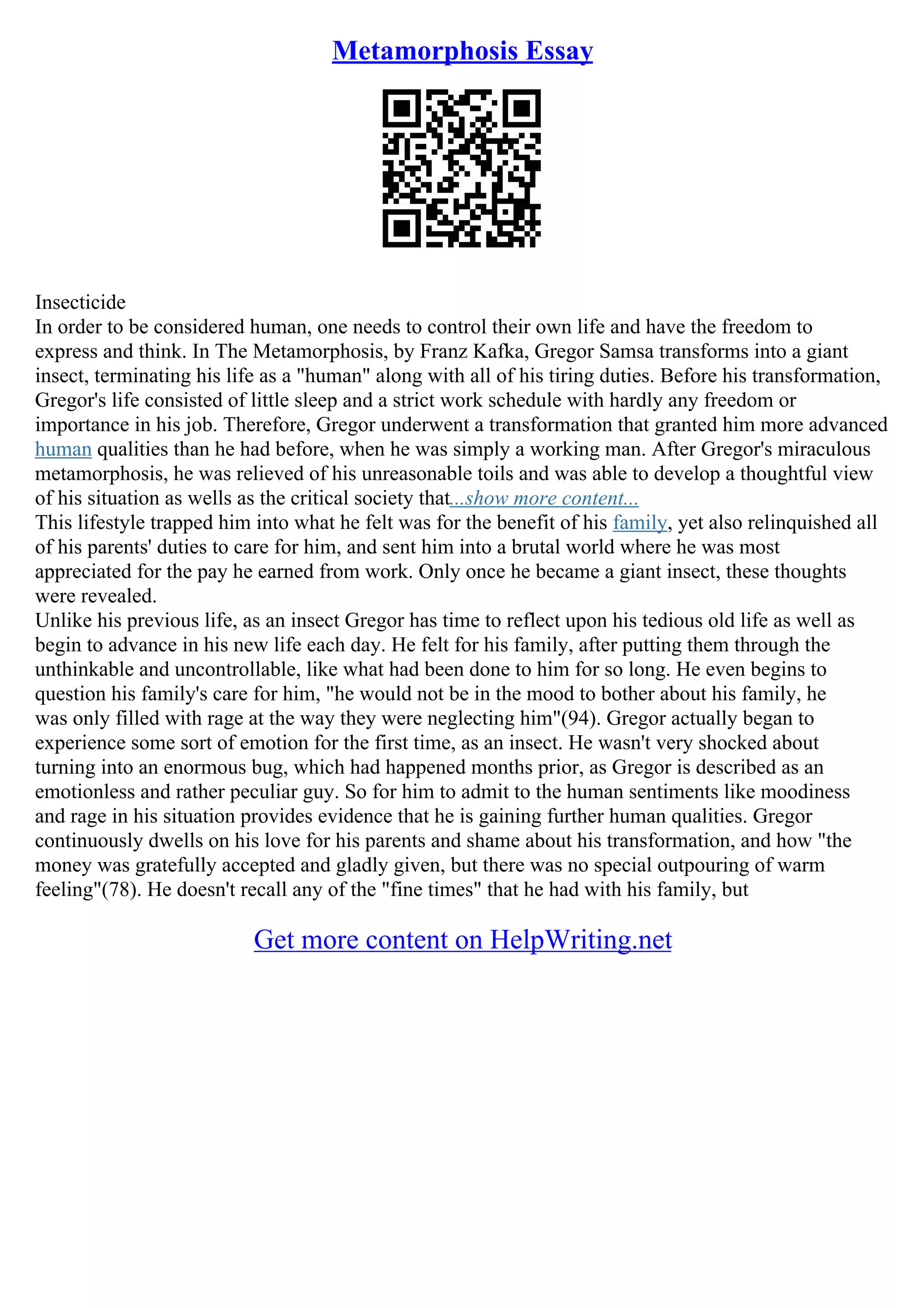 Essay On The Metamorphosis | PDF