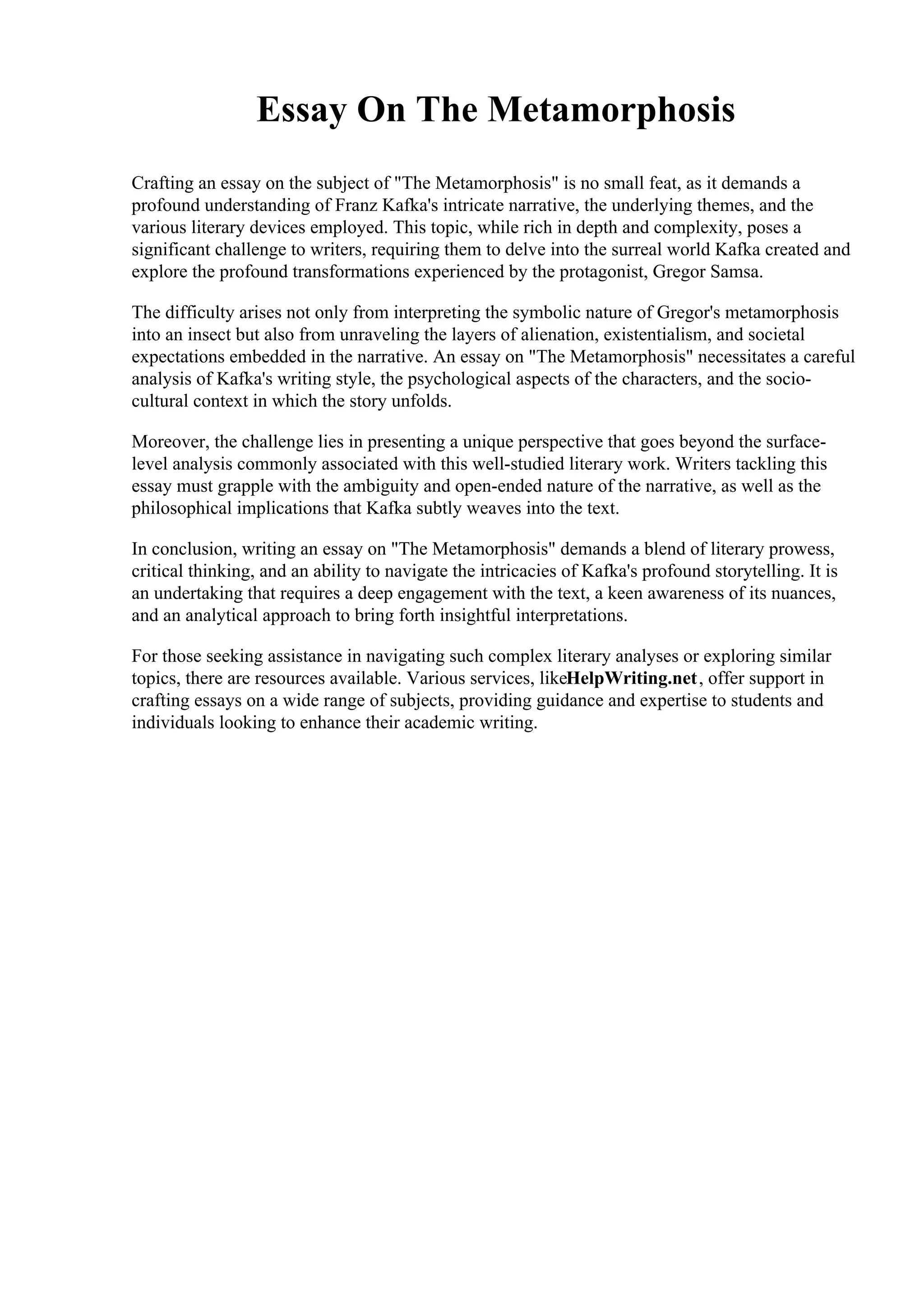 Essay On The Metamorphosis. Rosalind Franklin University of Medicine ...