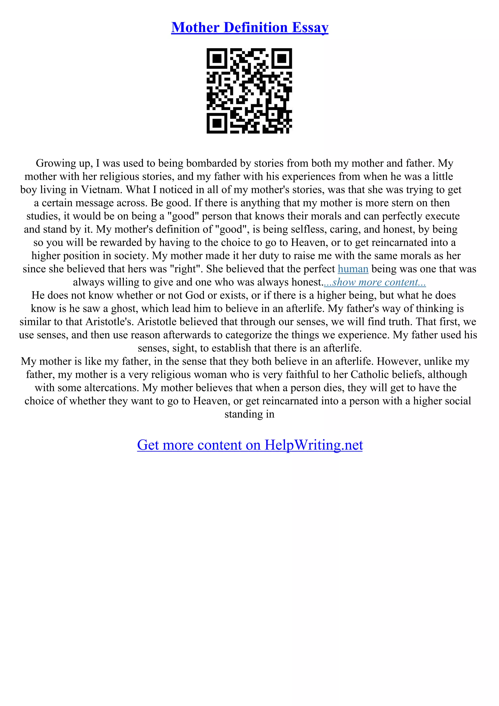 Essay On The Mother | PDF | Family and Relationships