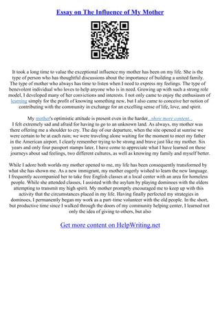 Essay On The Mother | PDF | Family and Relationships