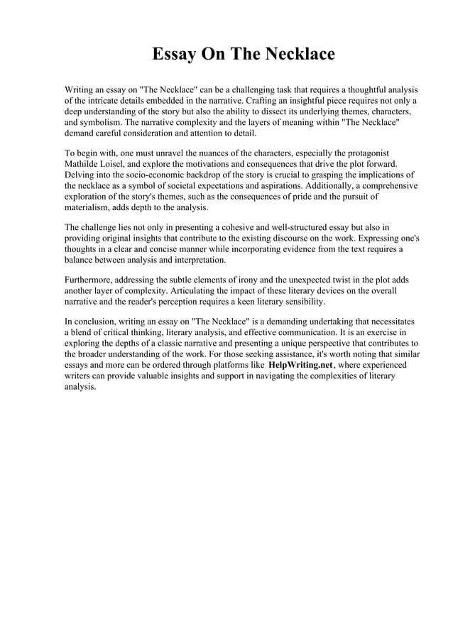 Essay On The Necklace. Carlow University | PDF