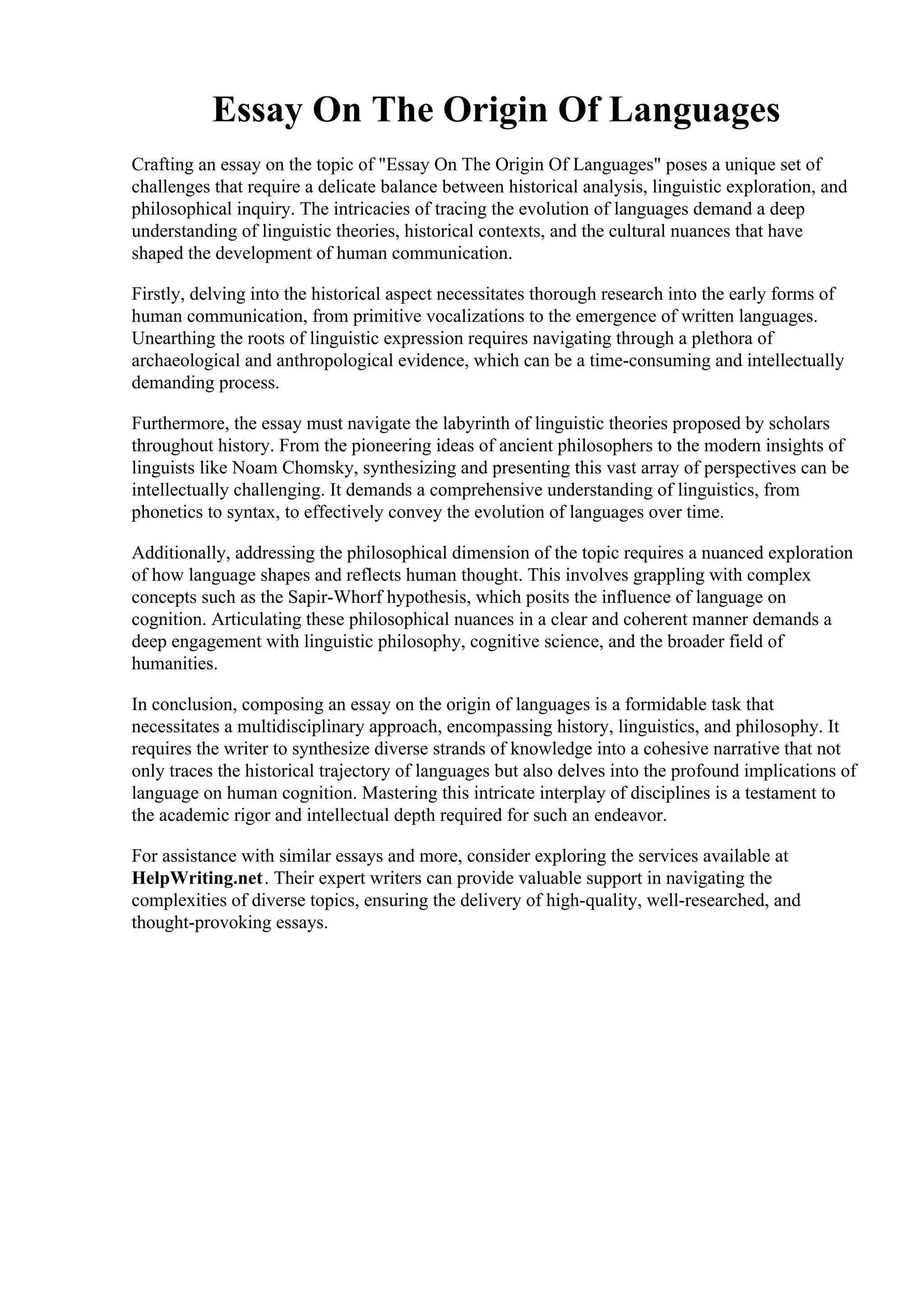 Essay On The Origin Of Languages. ENG 140 Writing about Language and Culture | PDF