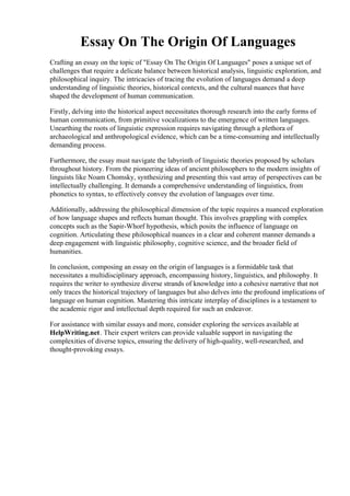 Essay On The Origin Of Languages. ENG 140 Writing about Language and ...