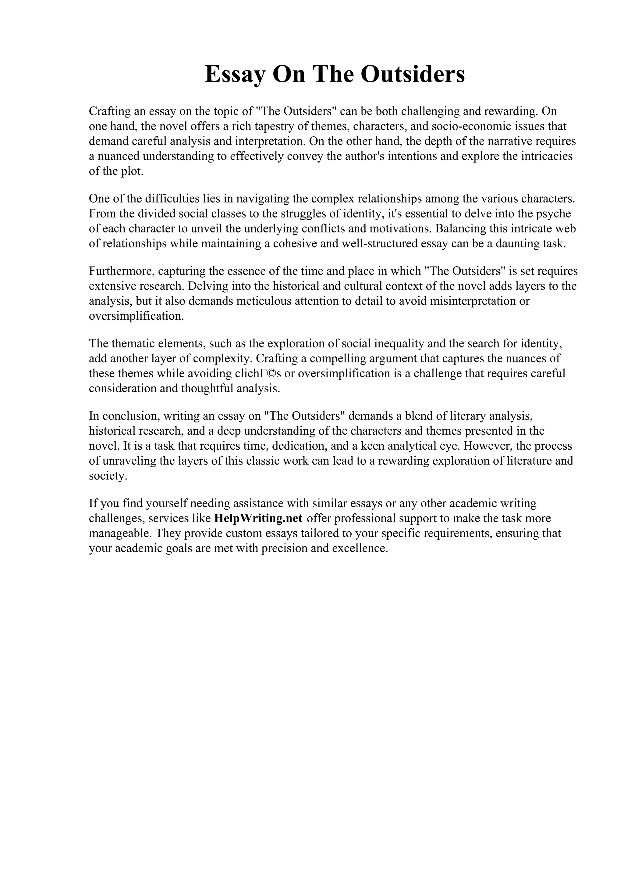 Essay On The Outsiders. 5 paragraph essay on the outsiders by s.e ...